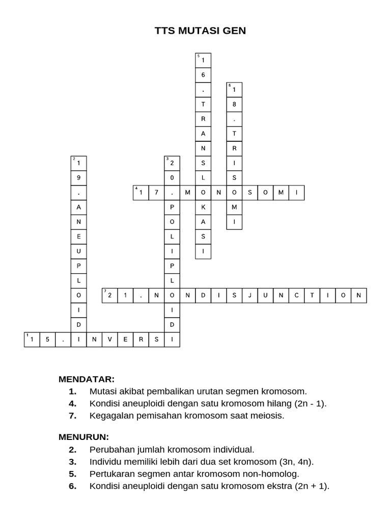 Tts Mutasi Gen: Mendatar: 1. 4. 7. Menurun: 2. 3. 5. 6 | PDF