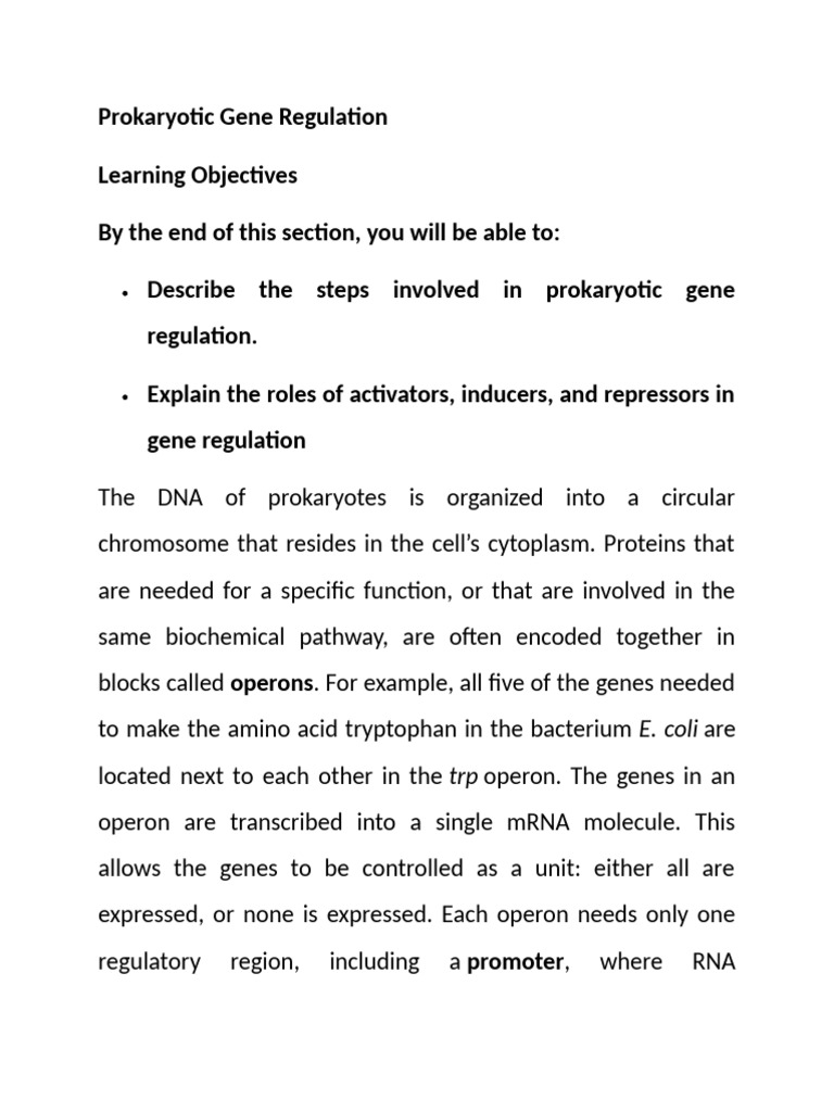 Prokaryotic Gene Regulation | PDF | Operon | Repressor