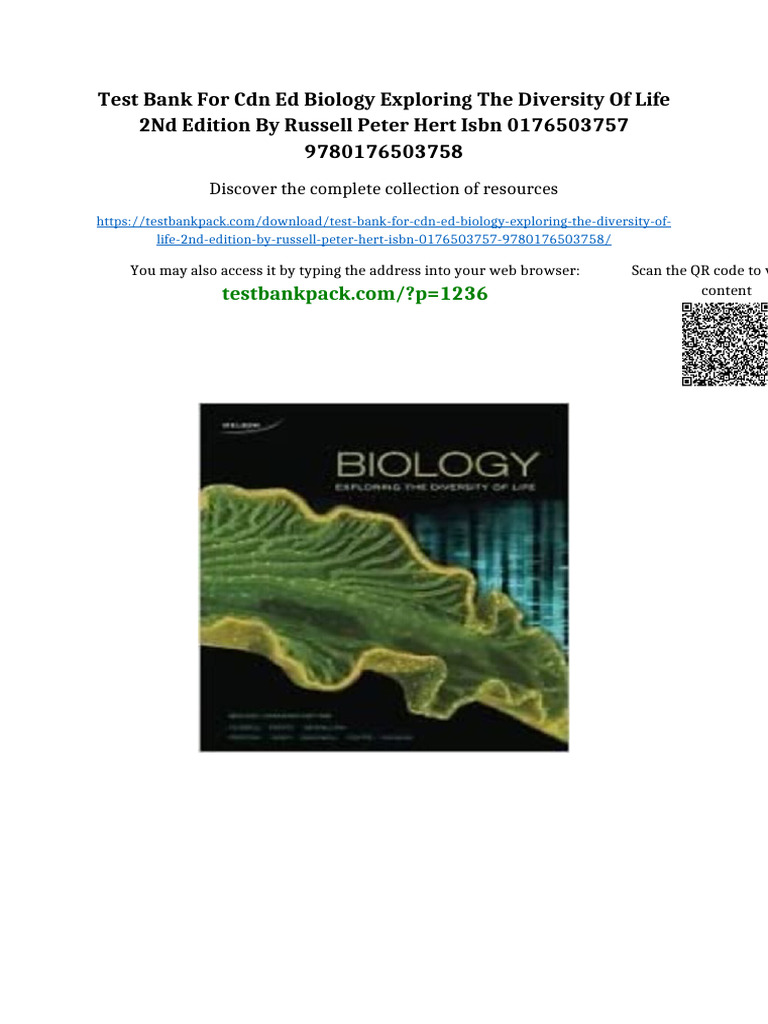 Test Bank for CDN ED Biology Exploring the Diversity of Life 2nd ...