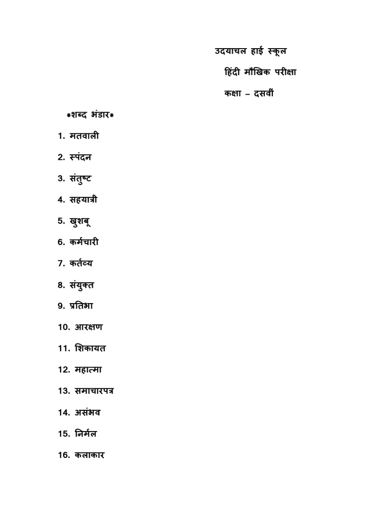 10th Class Word Bank 2025-26 | PDF