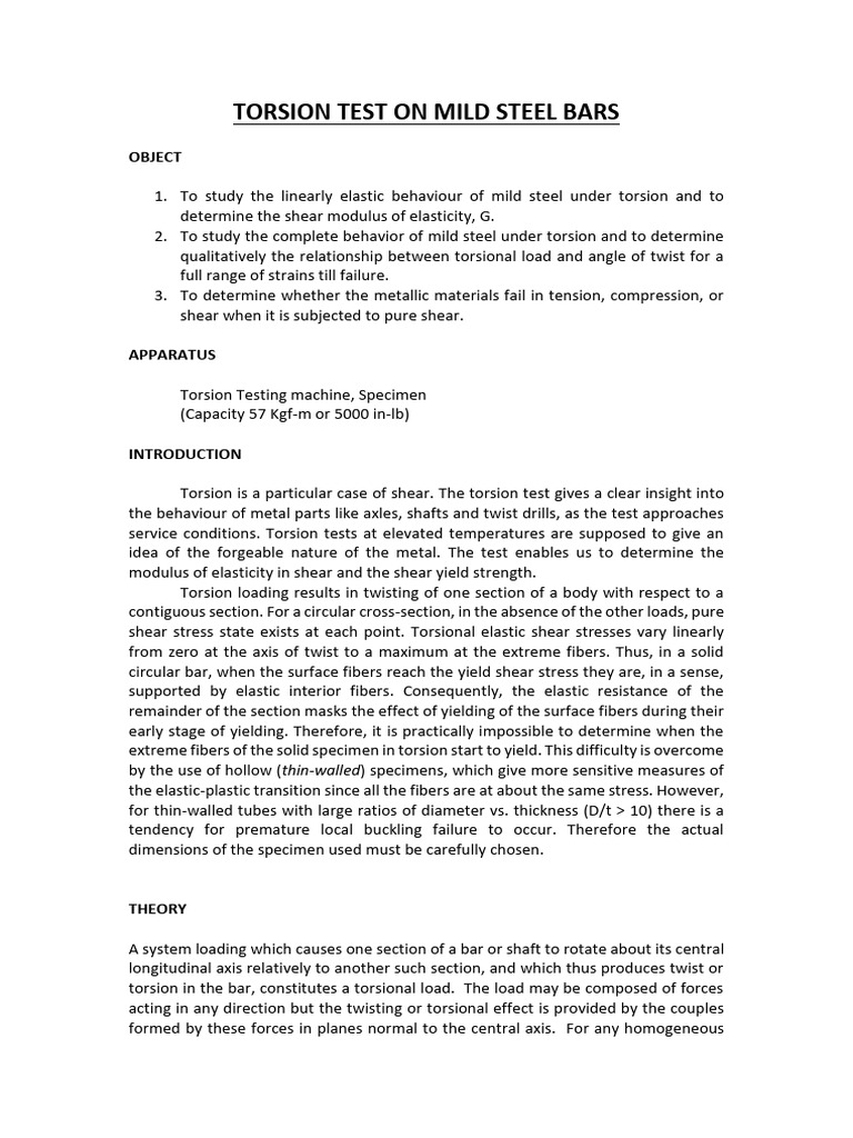 5. Torsion Test for Mild Steel Bars | PDF | Elasticity (Physics ...