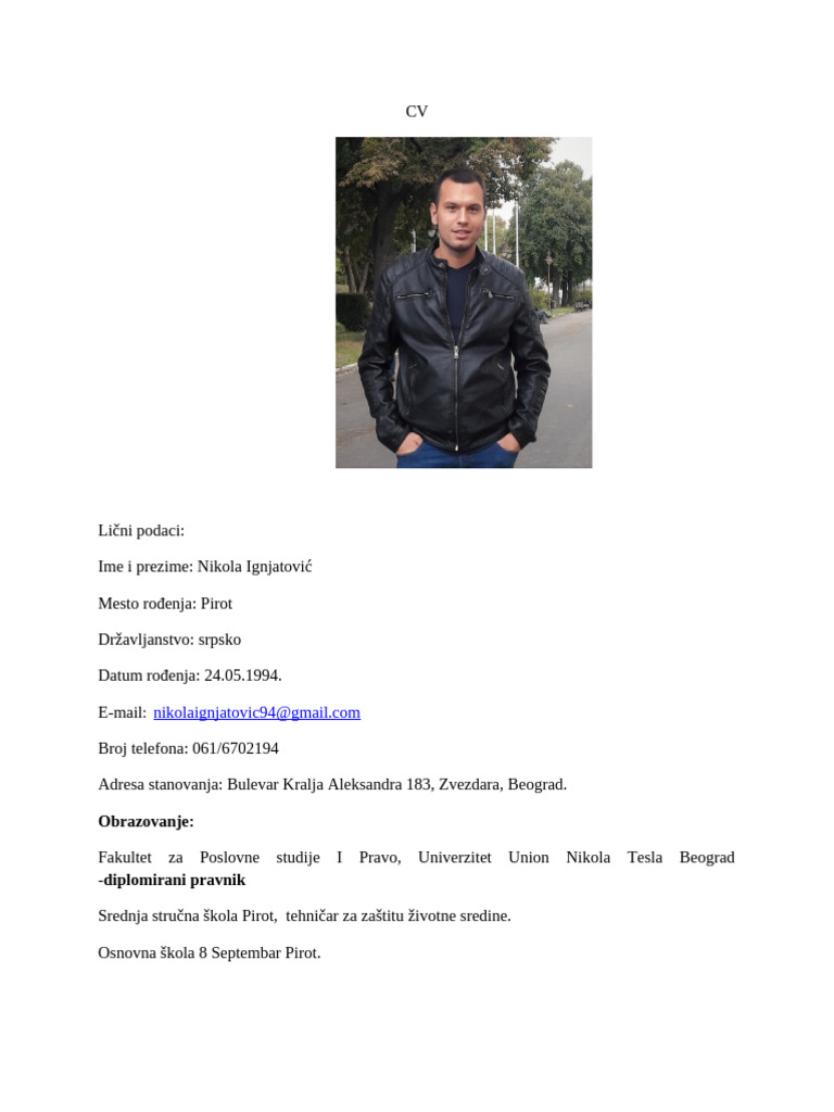 CV Nikola Ignjatovic | PDF