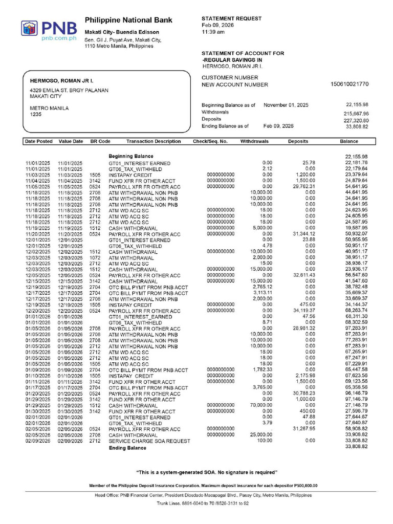 PNB Bank Statement | PDF