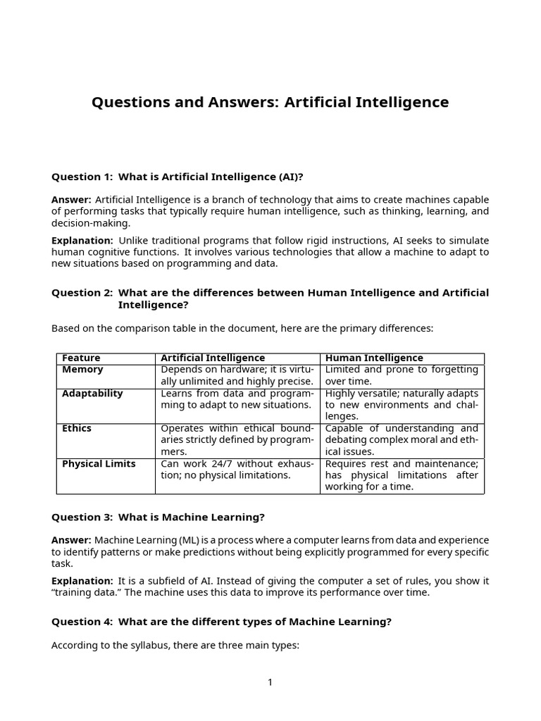 Questions and Answers On AI | PDF | Artificial Intelligence ...