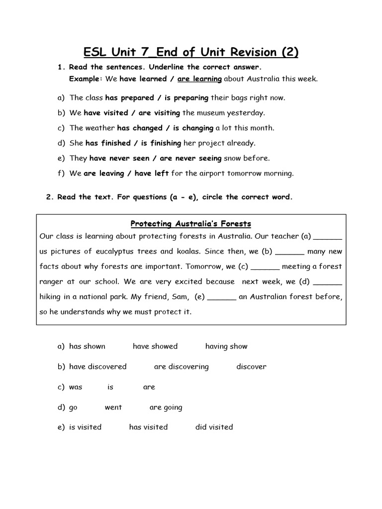 ESL Unit 7 - End of Unit Revision | PDF