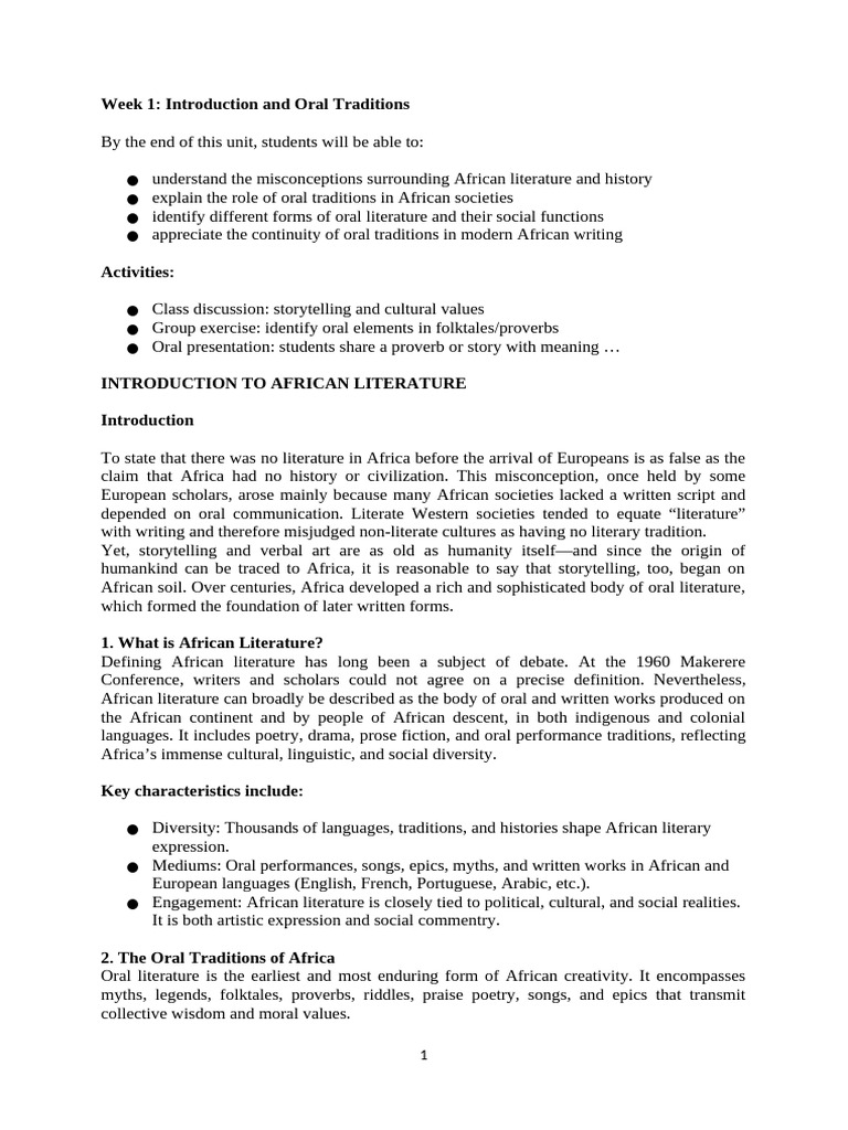 Introduction to African Literature Course 2025-3 | PDF | Short Stories ...