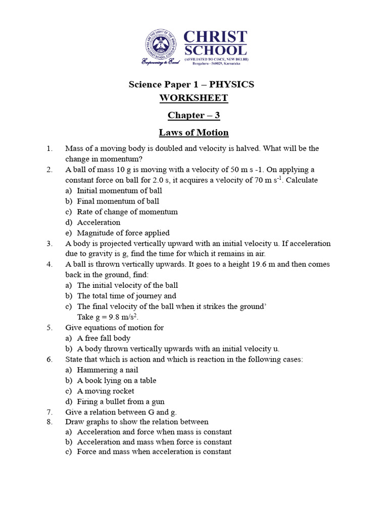 9 - Work Sheet - Newton's Laws of Motion | PDF