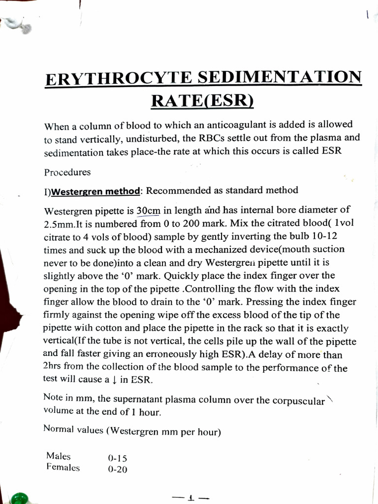ESR, PCV and Blood Indices | PDF