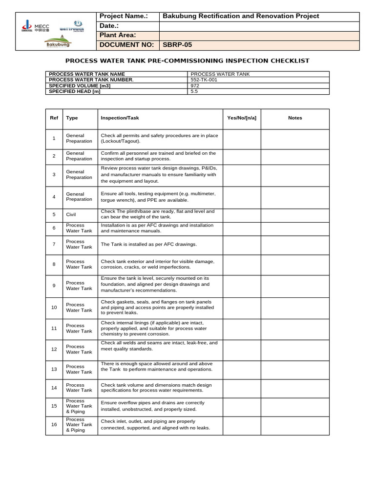 08. C1 Process Water Tank Pre-Commissioning Inspection Inspection ...