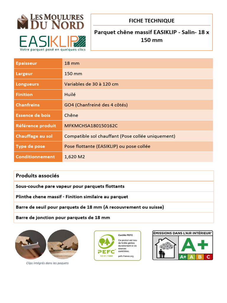 Parquet Chene Massif Easiklip 18 X 150 Salin | PDF