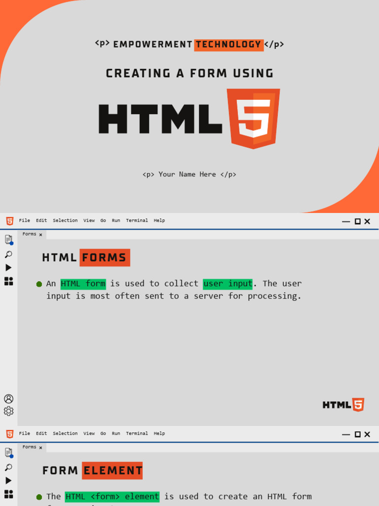 Creating a Form Using HTML Presentation in Gray Orange Modern Style ...