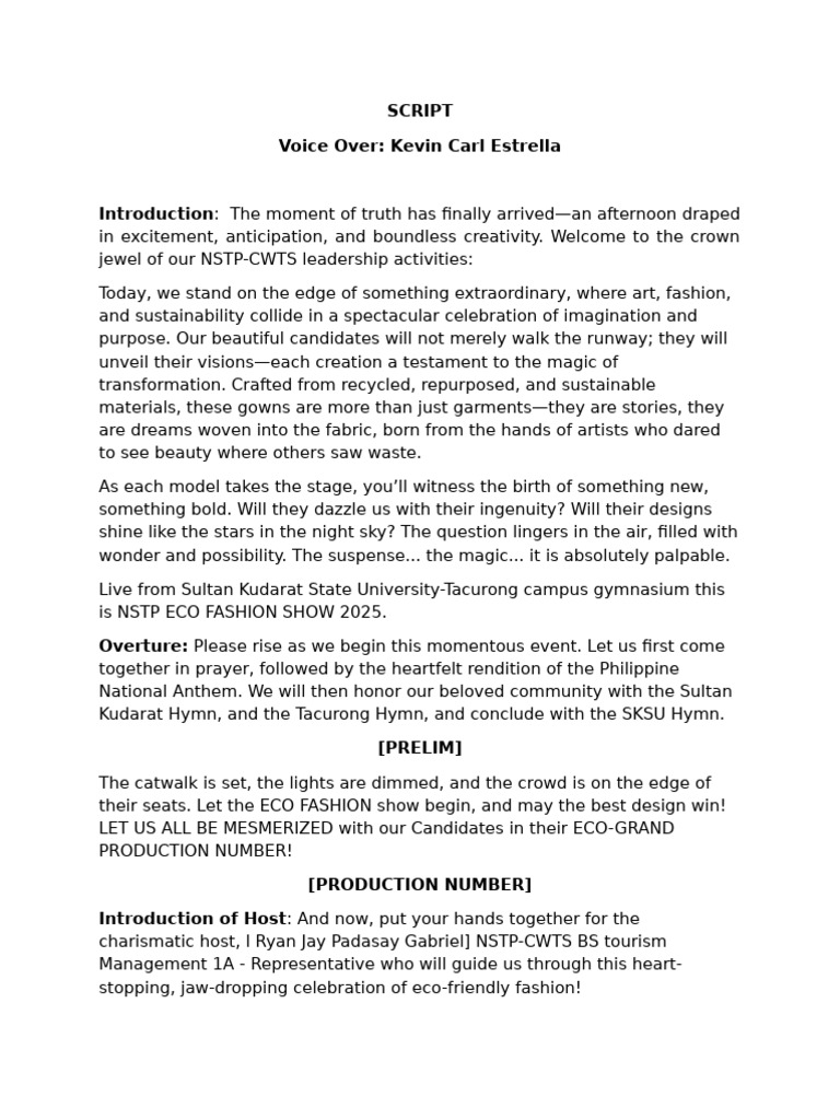 Voice Over Script- Estrella | PDF | Peafowl | Clothing