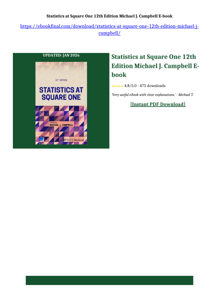 Statistics at Square One 12th Edition Michael J. Campbell Ebook ...