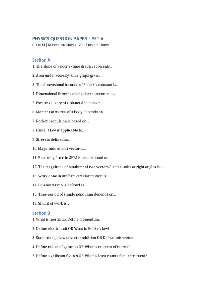 Physics Jumbled Set A | PDF