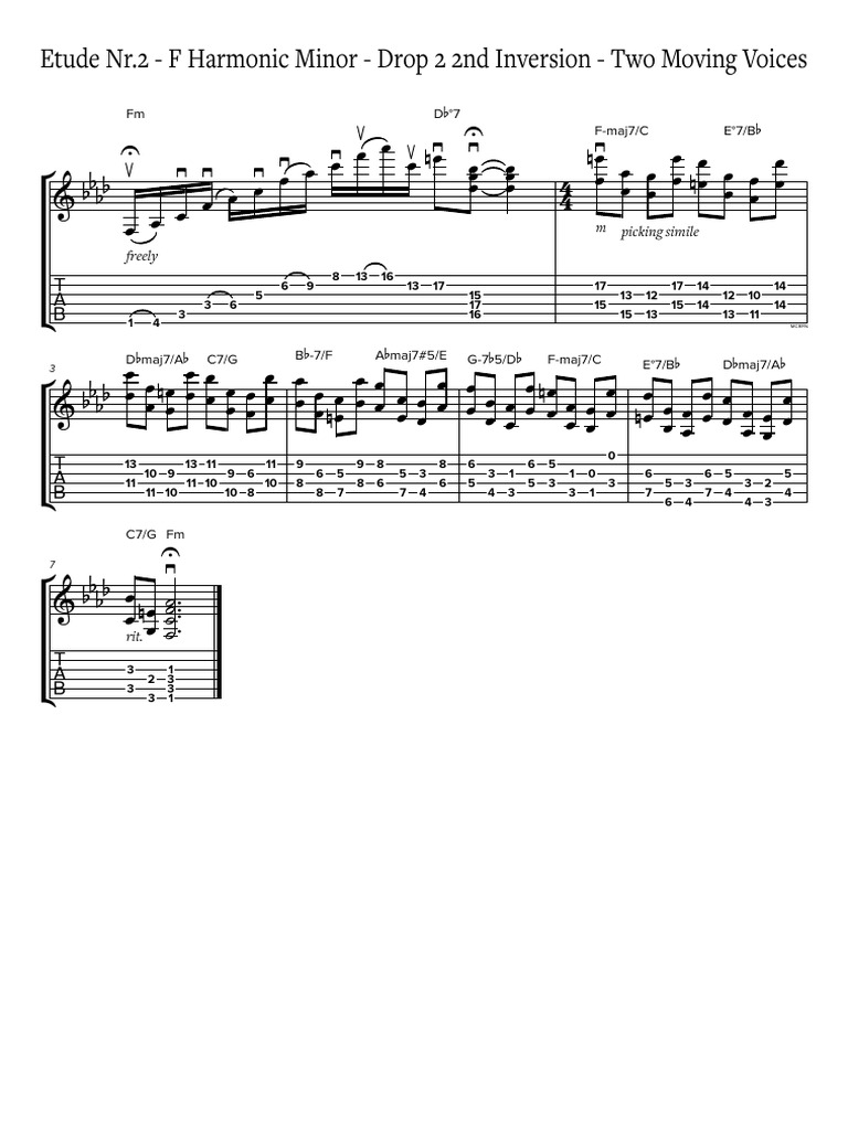 Etude Nr 2 F Harmonic Minor Drop 2 2nd Inversion Two Moving Voices | PDF