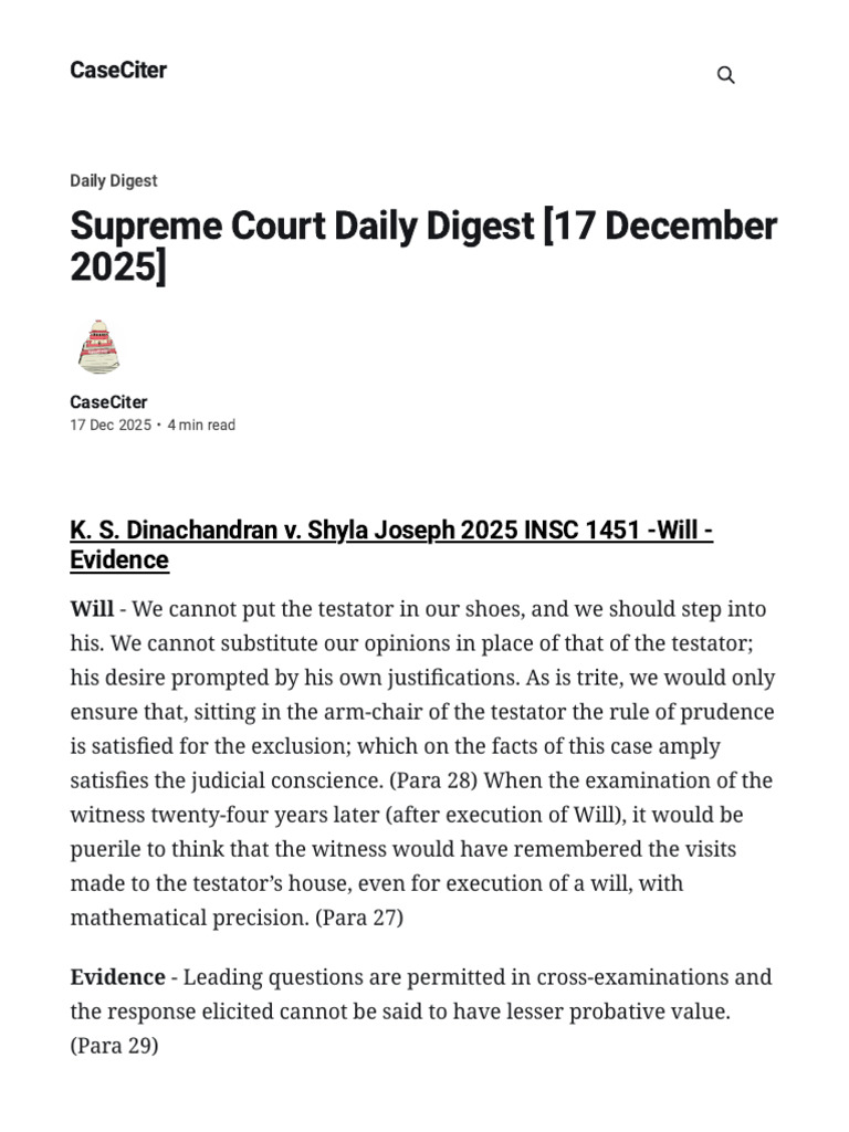 Supreme Court Daily Digest (17 December 2025) | PDF | Justice | Crime ...