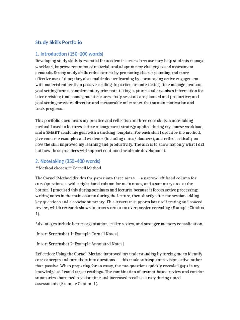 Study Skills Portfolio Template | PDF | Study Skills | Cognition