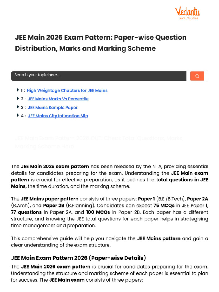 JEE Main 2026 Exam Pattern - Paper-Wise Question Distribution, Marks ...