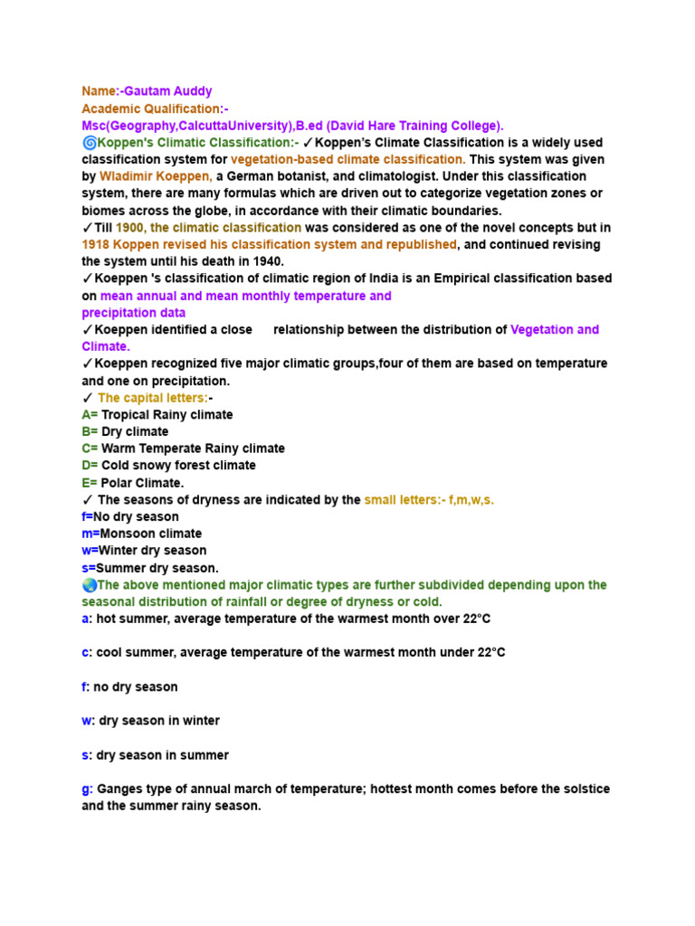 Koppen's Climatic Classification | PDF | Climate | Earth Sciences