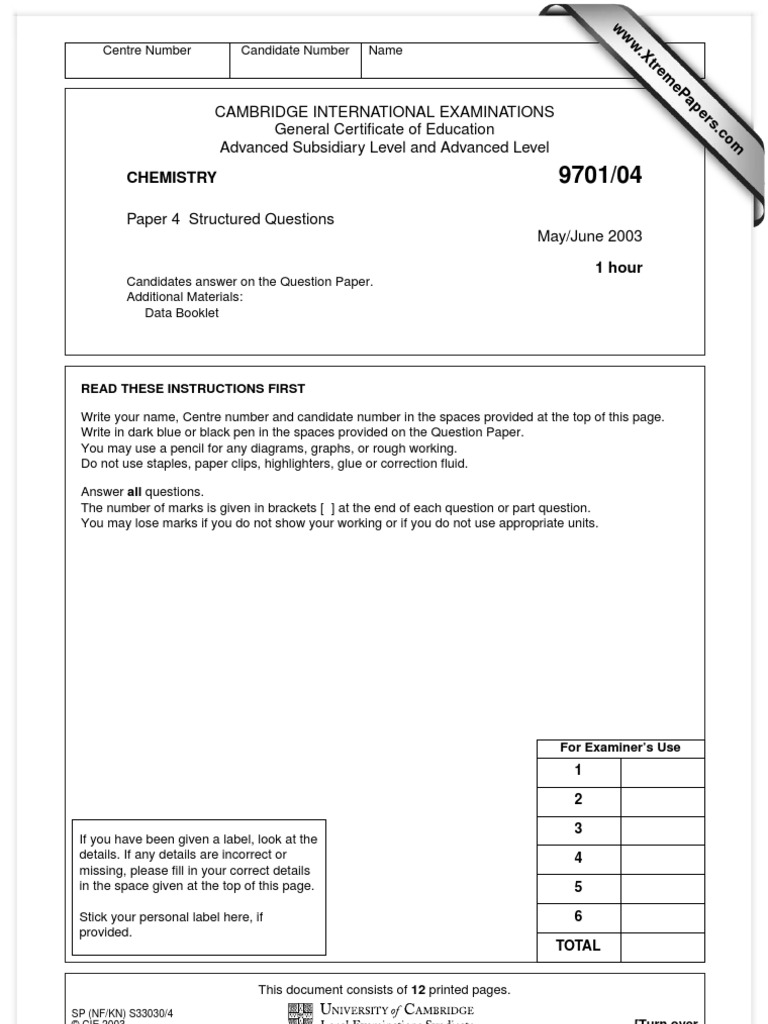 9701 s03 QP 4 | PDF | Magnesium | Chlorine