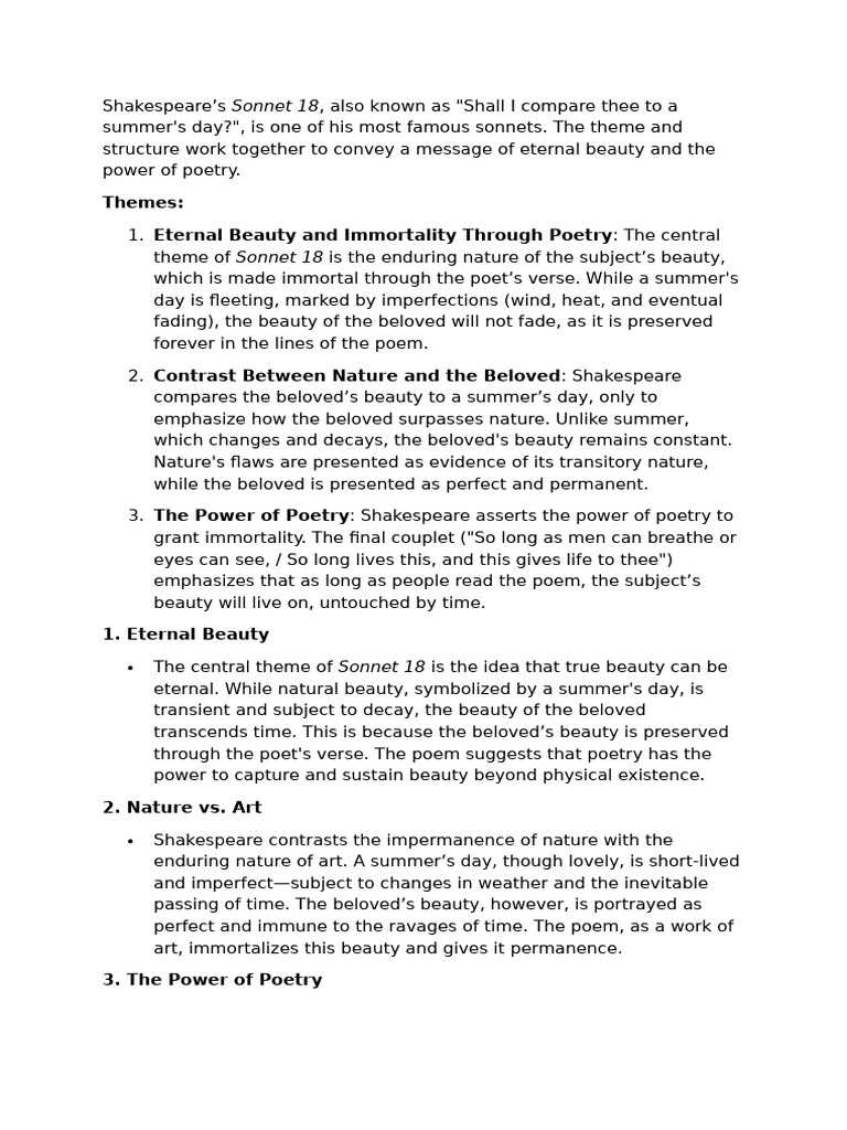 Sonnet 18 Structure and Theme Analysis | PDF | Poetry | Sonnets