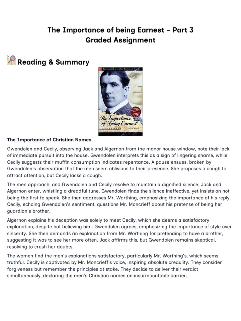 The Importance of Being Earnest by Oscar Wilde - Third Act | PDF | The ...