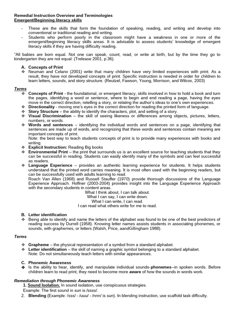 Remedial Instruction Overview and Terminologies - Docxoral | PDF ...