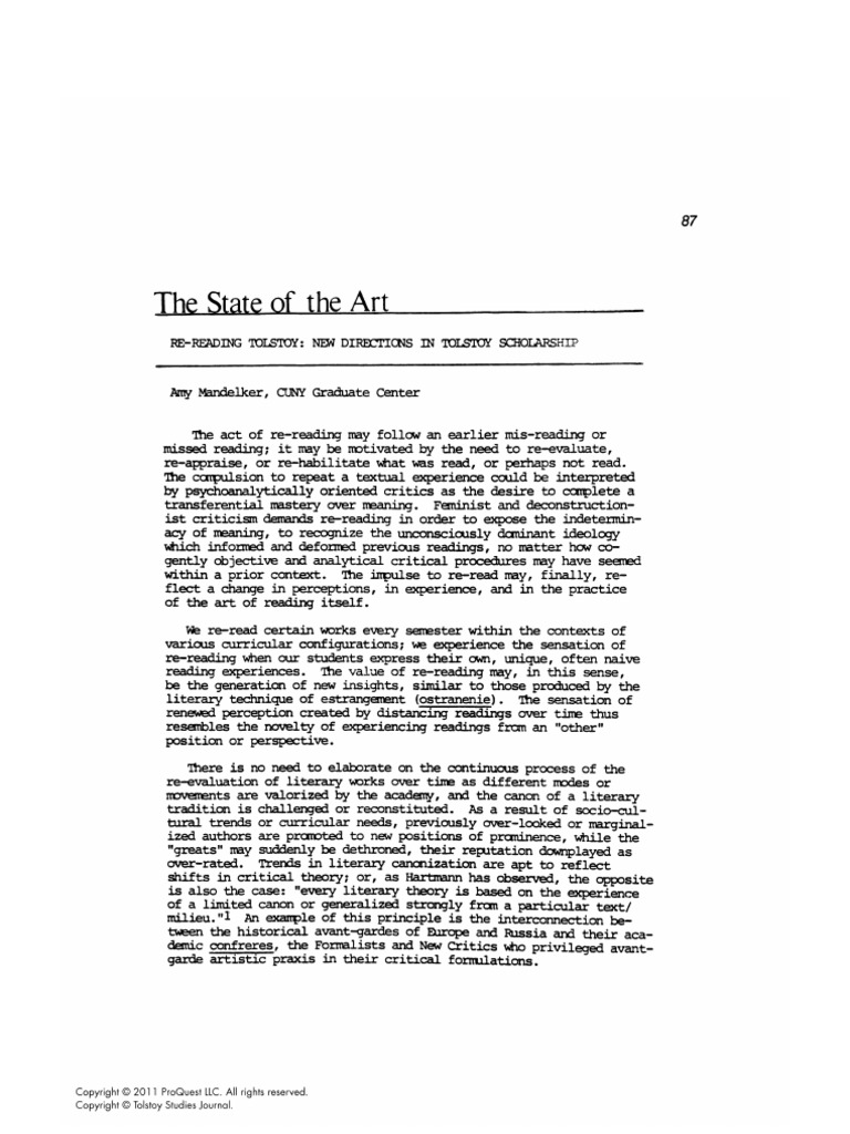 Re-Reading Tolstoy Mandelker 1989 | PDF