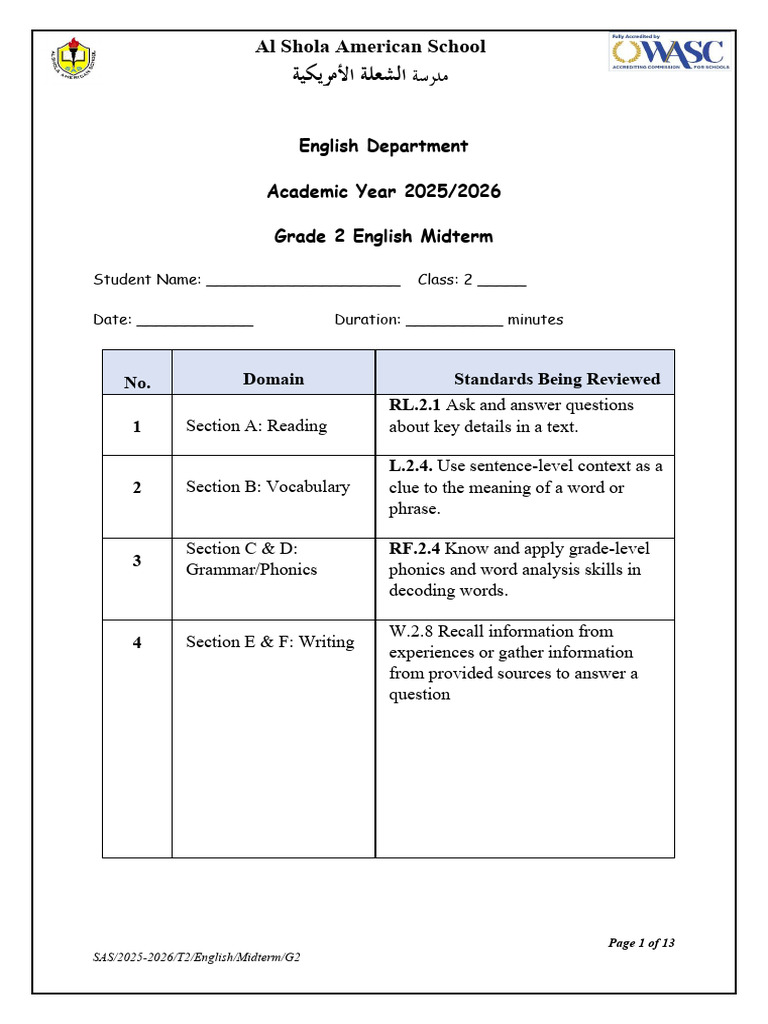 Grade 2 Midterm Revision | PDF | Phonics | Linguistics