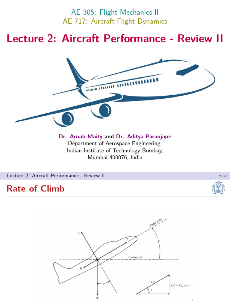 Lecture 2-Aircraft Performance - Review II-2023-AE 305 & AE 717-AM ...