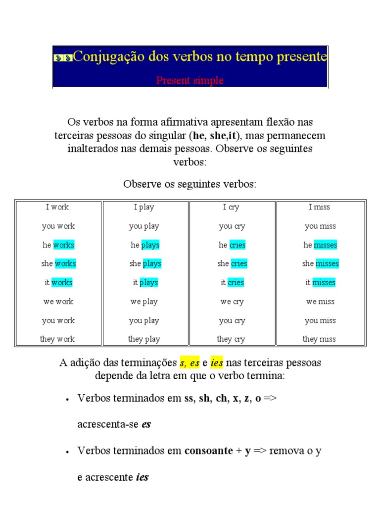 Conjugação Dos Verbos No Tempo Presente | PDF