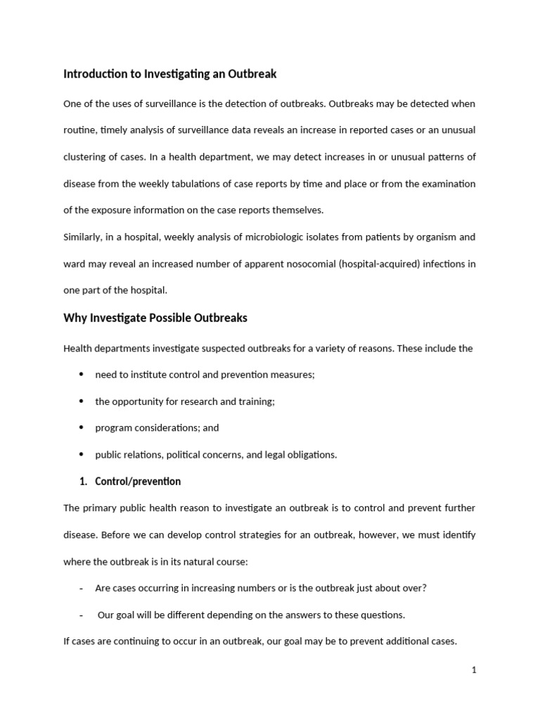 Introduction To Investigating An Outbreak | PDF | Epidemiology | Hypothesis