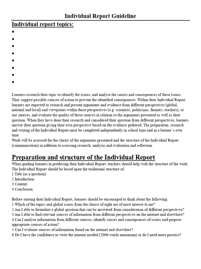Individual Report Guideline | PDF | Biodiversity | Evaluation