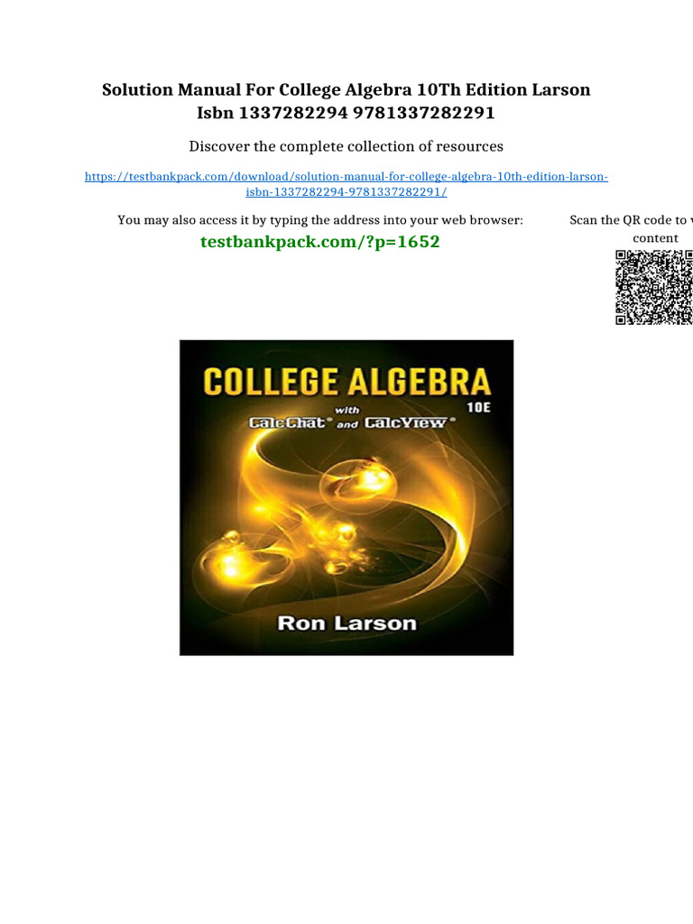 Solution Manual for College Algebra 10th Edition Larson ISBN 1337282294 ...