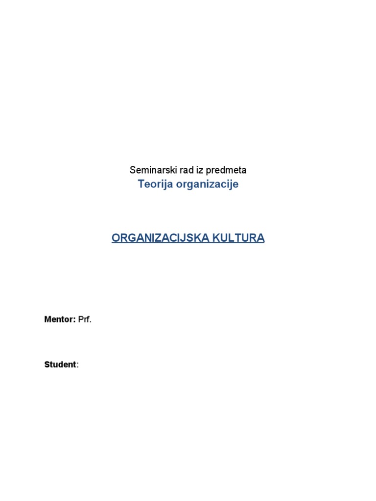 Organizacijska Kultura | PDF