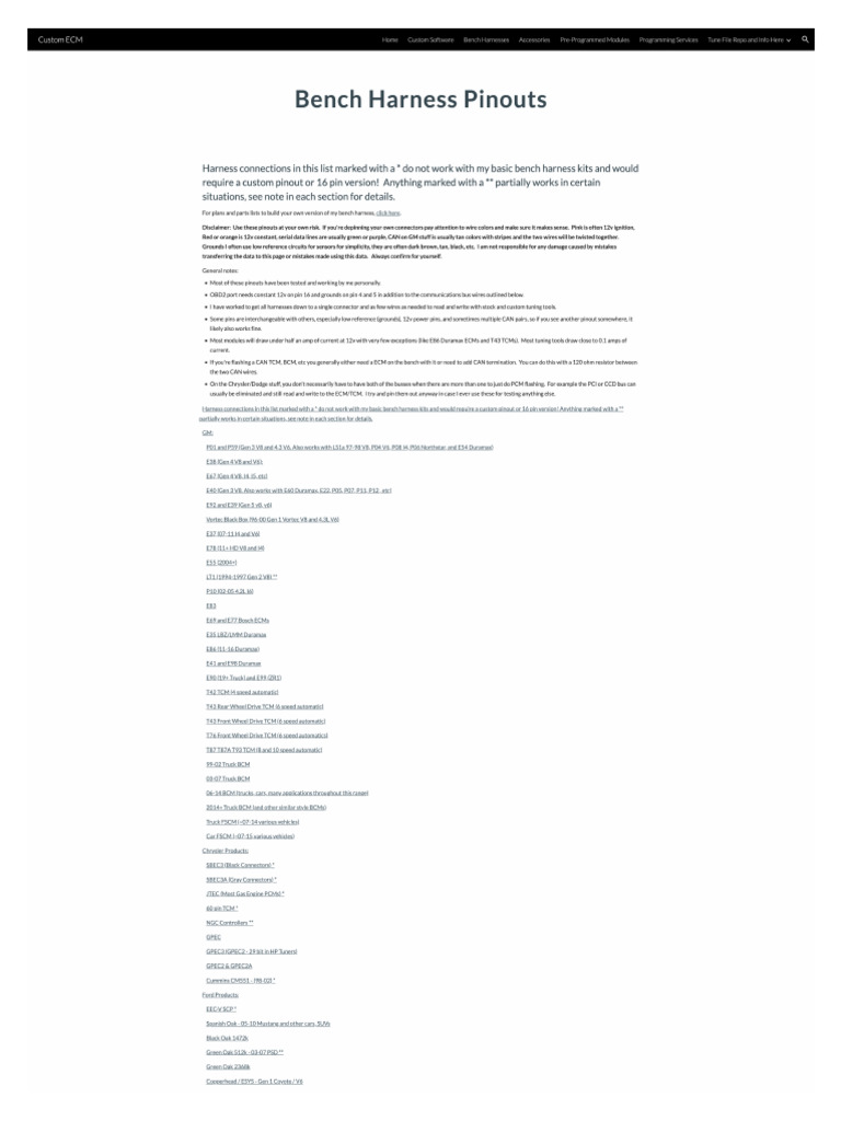 Ecu Tune File Repo and Info Here Bench Harness Pinouts | PDF