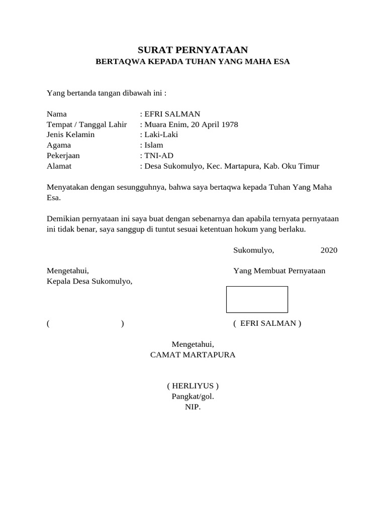 Surat Pernyataan Abang Efri | PDF