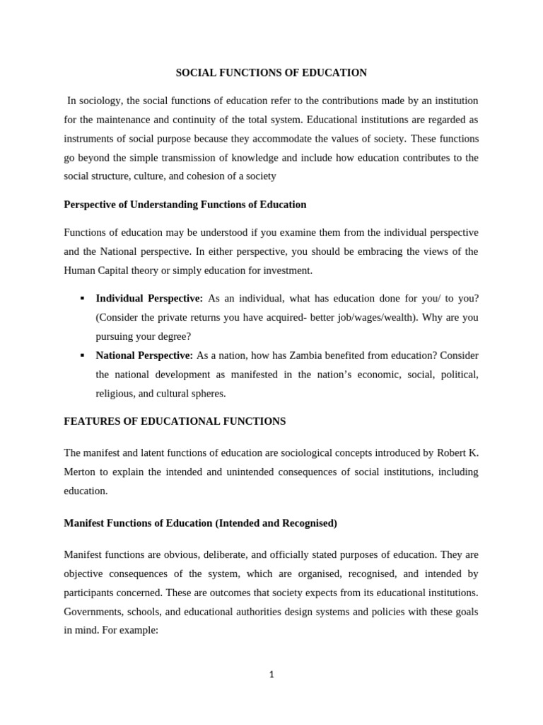 Social Functions of Education 2025 | PDF | Socialization | Learning