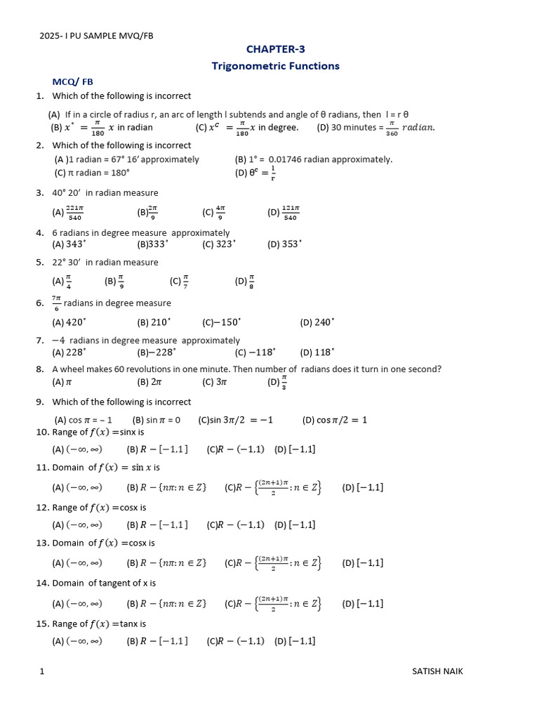 Chapter-03 Trigonometric Functions | PDF | Pi | Minute And Second Of Arc