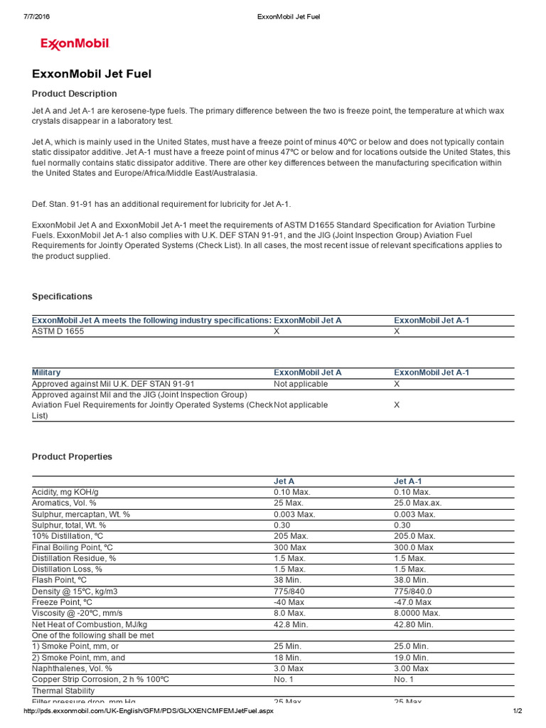 ExxonMobil Jet Fuel | PDF | Jet Fuel | Chemical Substances