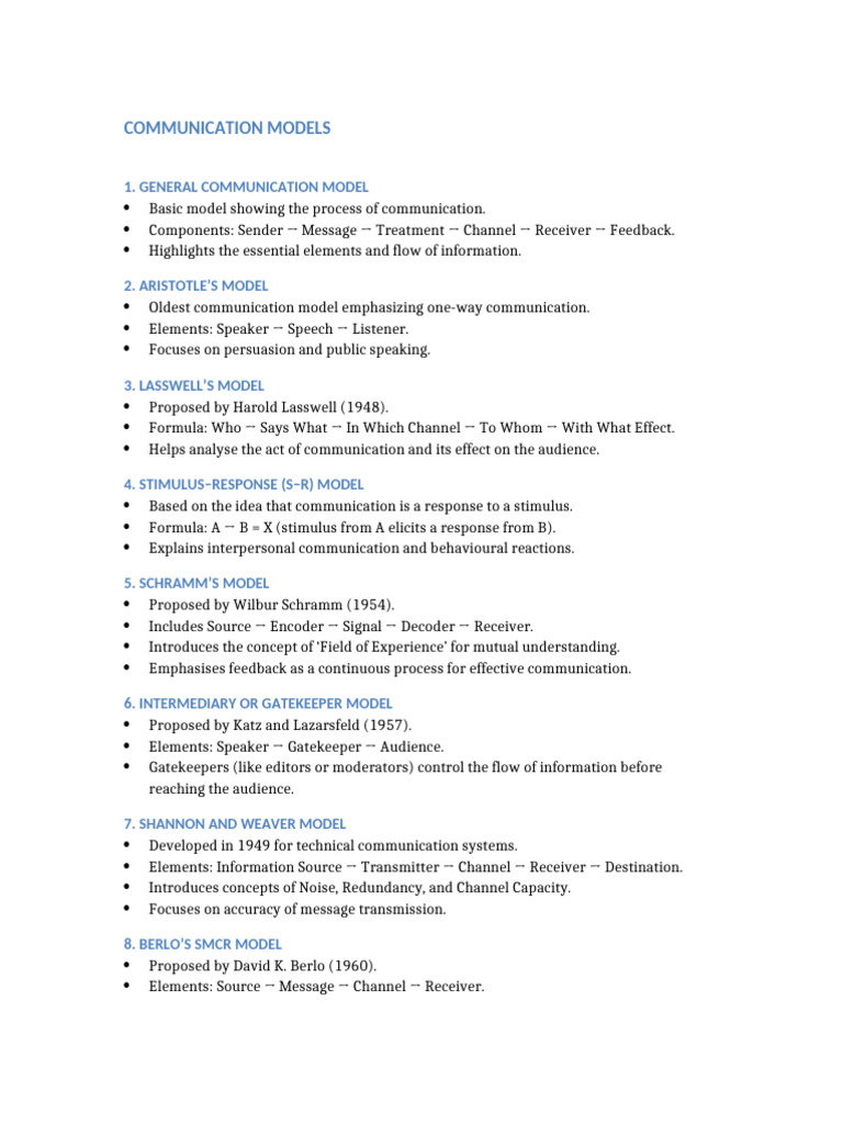 Outline Communication Models | PDF