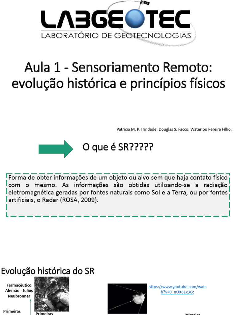 Aula 1 Sensoriamento Remoto EVOLUCAO HISTORICA E PRINCIPIOS FISICOS ...