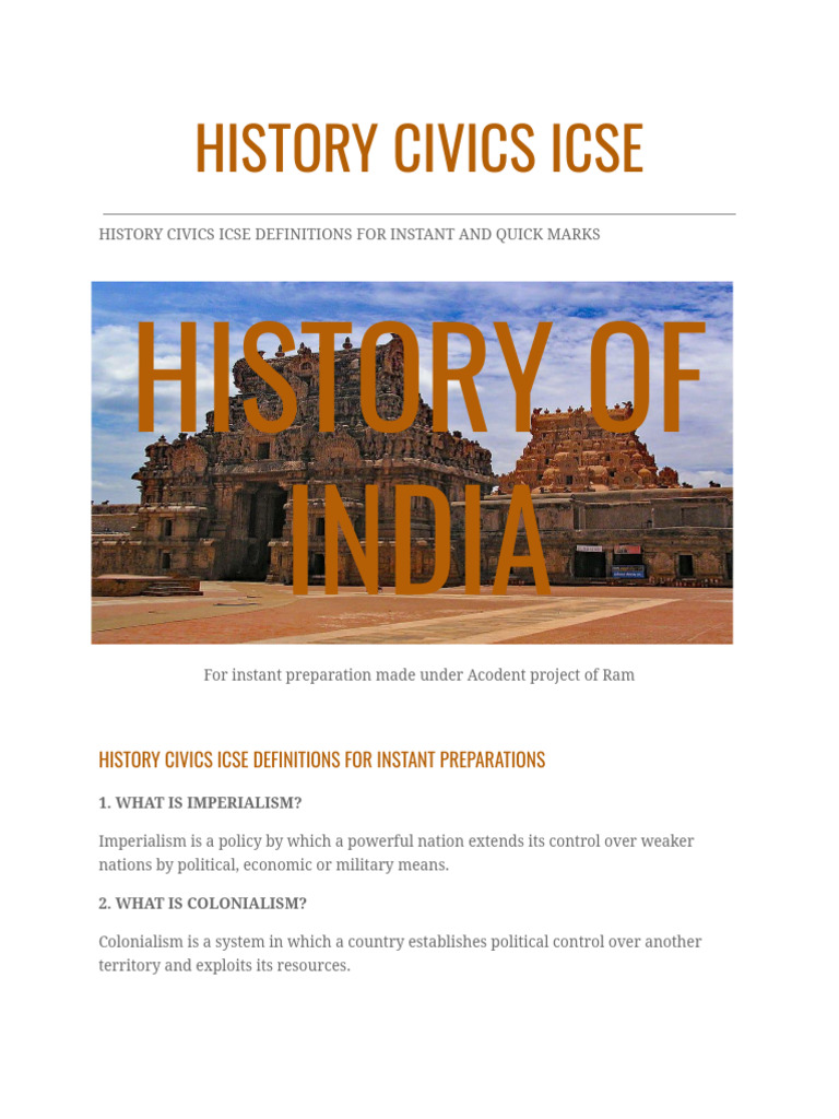 Icse History Civics Definition | PDF | Partition Of India | British Raj