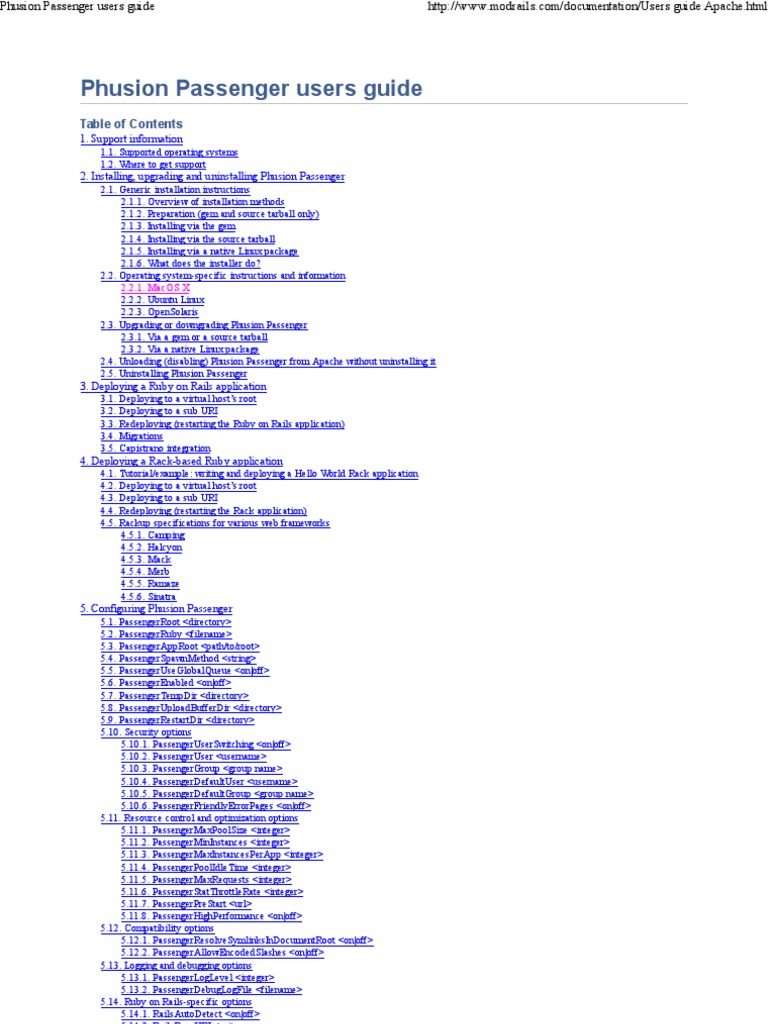Phusion Passenger Users Guide Apache Version Pdf Ruby On Rails Installation Computer