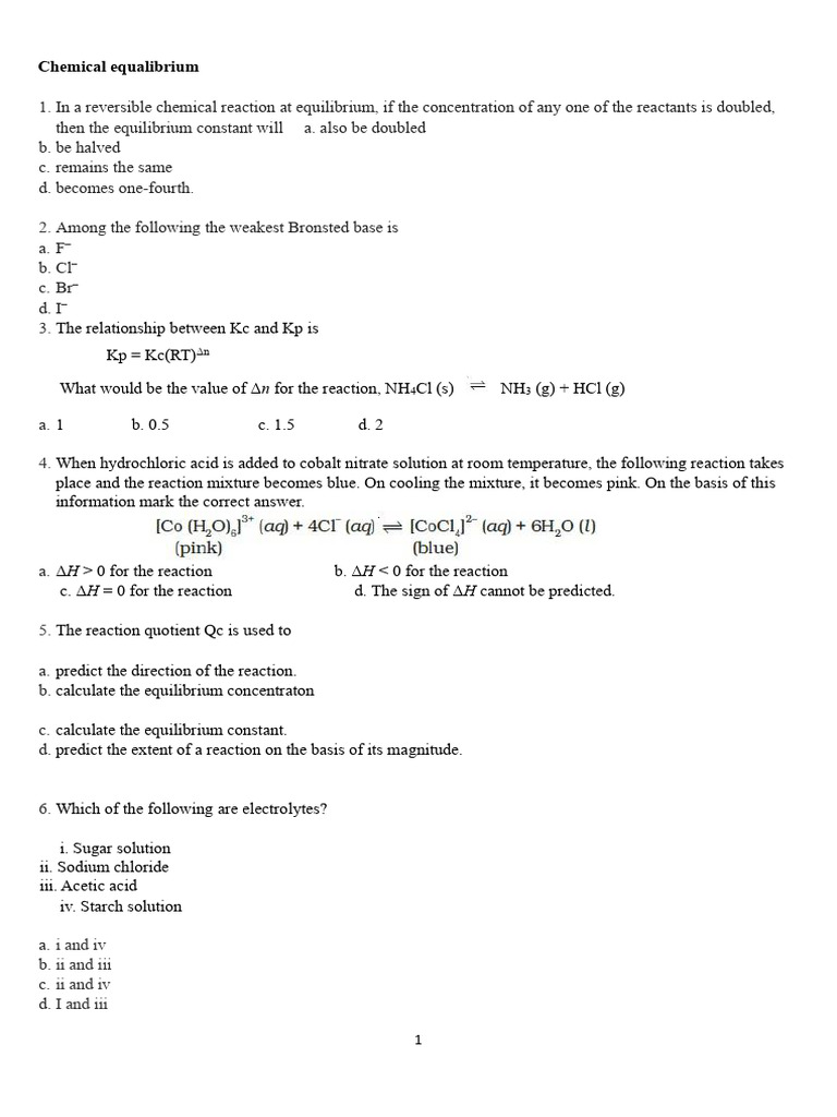 Chemical Equalibrium | PDF | Chemical Equilibrium | Ph