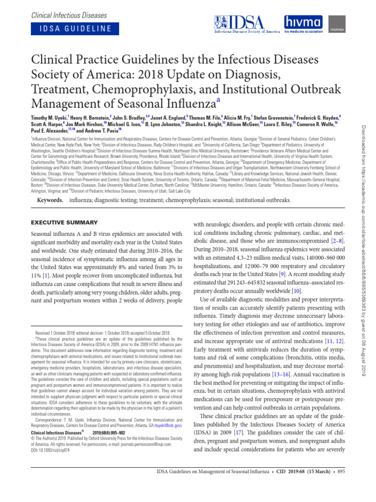 Influenza IDSA Guideline 2018. | PDF | Influenza | Pneumonia