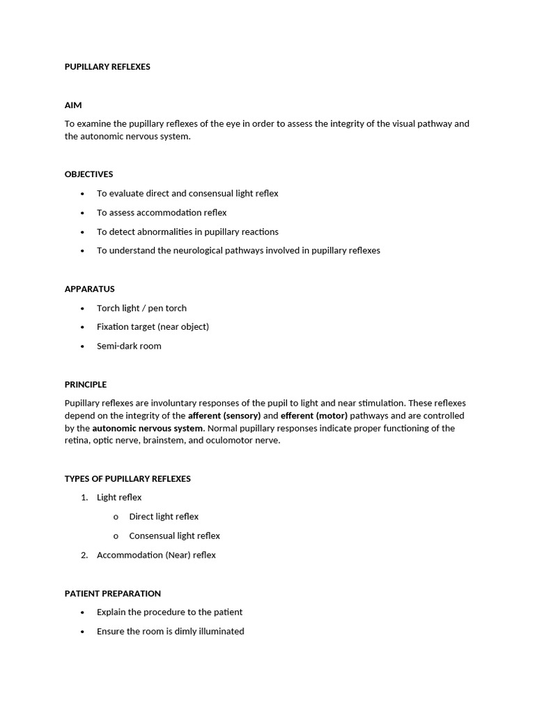 Exp 5 Pupillary Reflexes | PDF | Human Anatomy | Nervous System