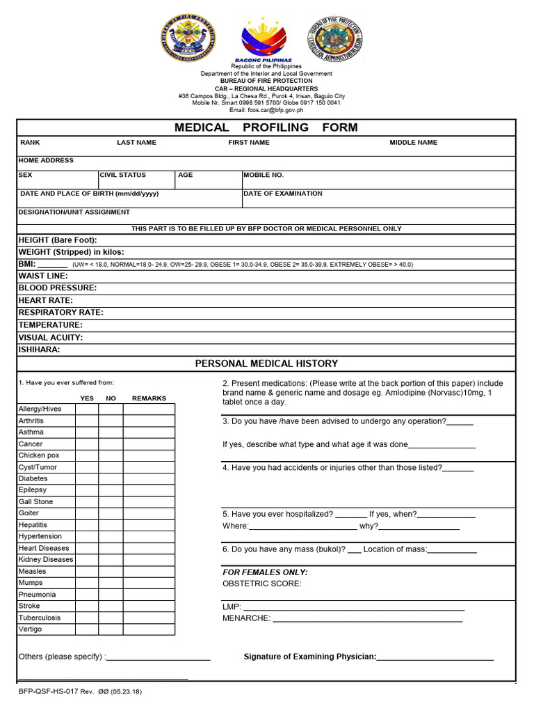 17 9 Medical Profiling Form | PDF | Medical Specialties | Diseases And ...