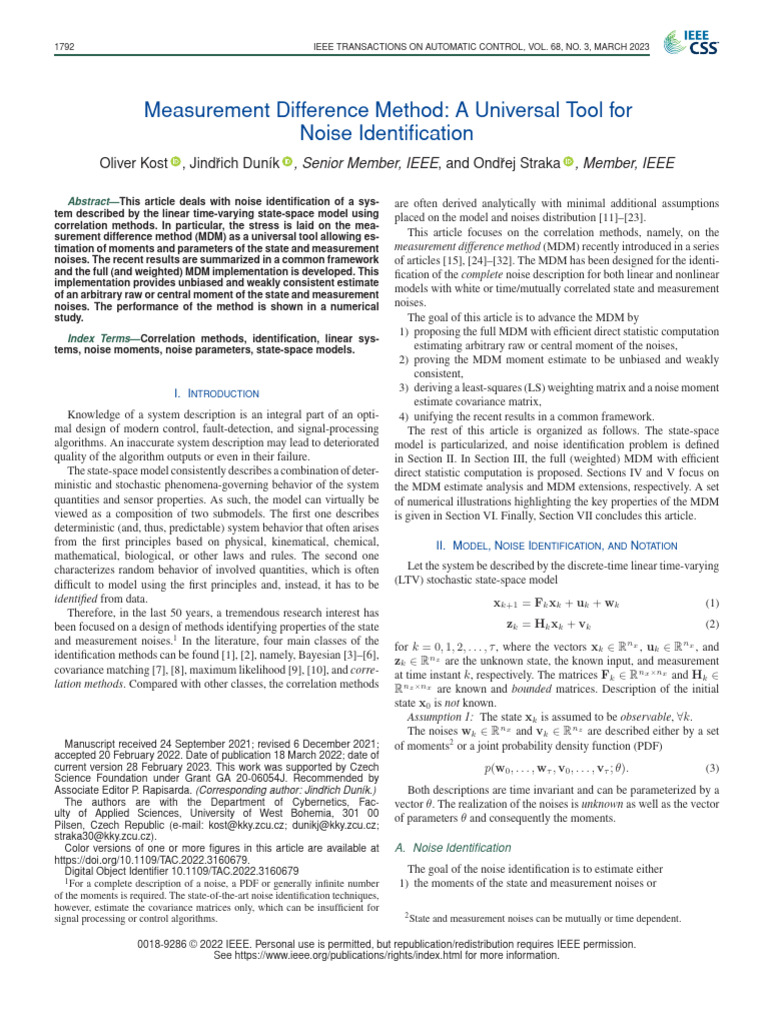 Measurement Difference Method A Universal Tool For Noise Identification ...