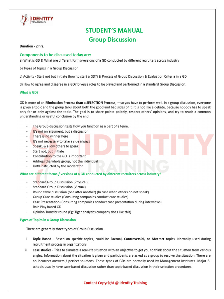Session 10 - Workshop on Group Discussion | PDF | Thought | Knowledge